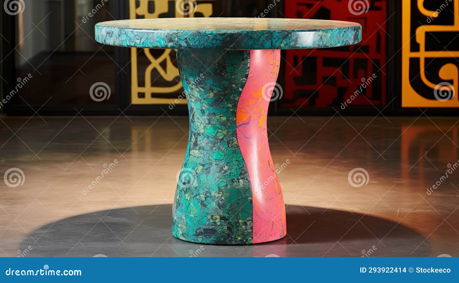 Multi Colored Stone And Brass Table With Abstract Colorist Sculptor ...