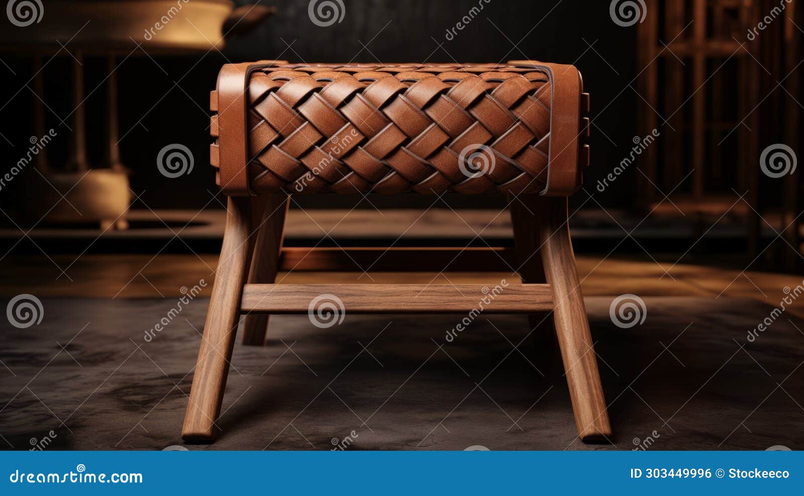 Woven Leather Wooden Stool: Photorealistic Rendering with Meticulous ...