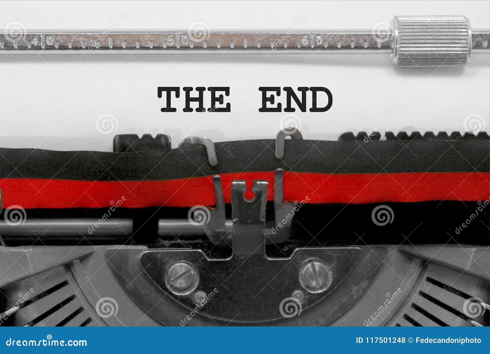 The End Text by the Old Typewriter on White Paper Stock Photo - Image ...