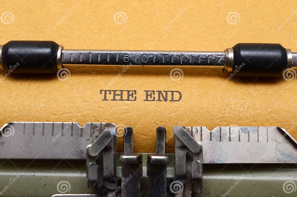 The end text on typewriter stock photo. Image of concepts - 166806922