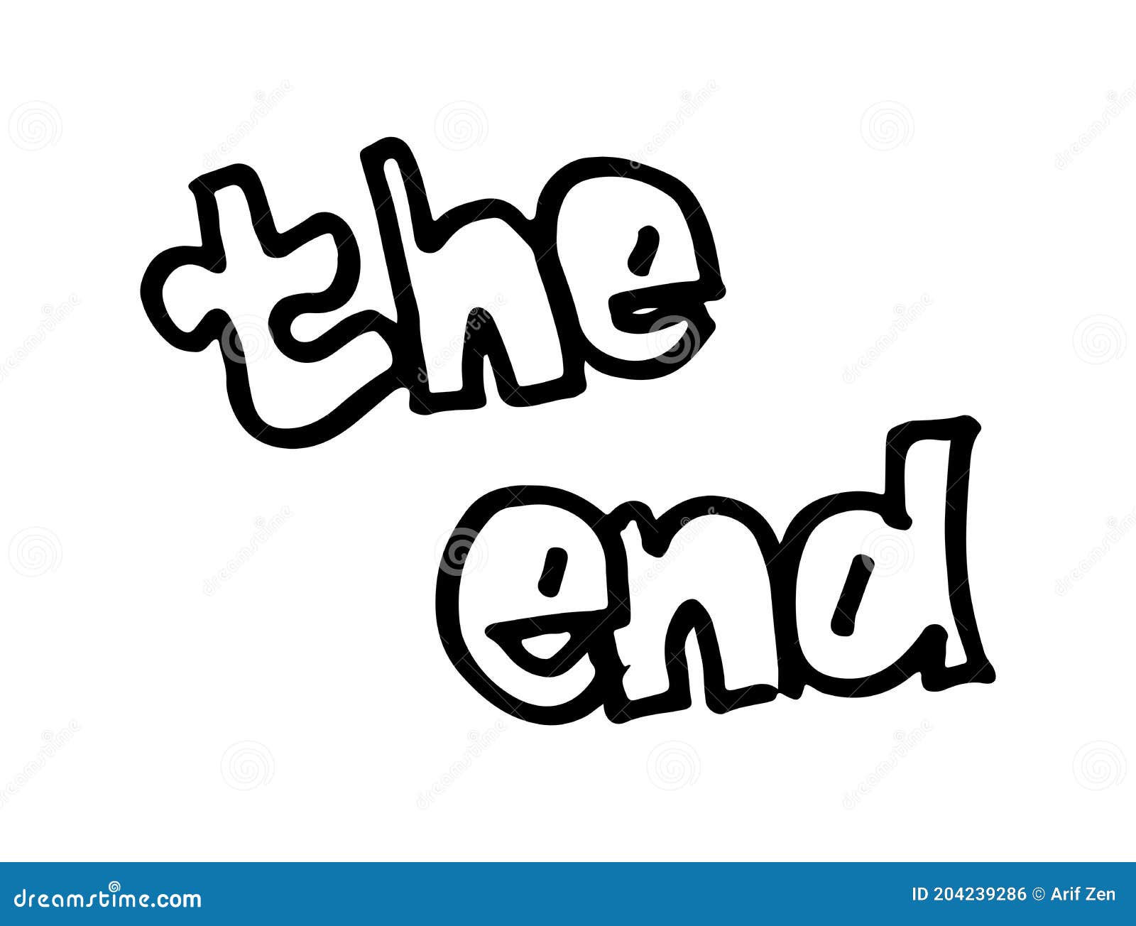 The End. Thin Black Outline Hand Lettering Isolated on White Background ...