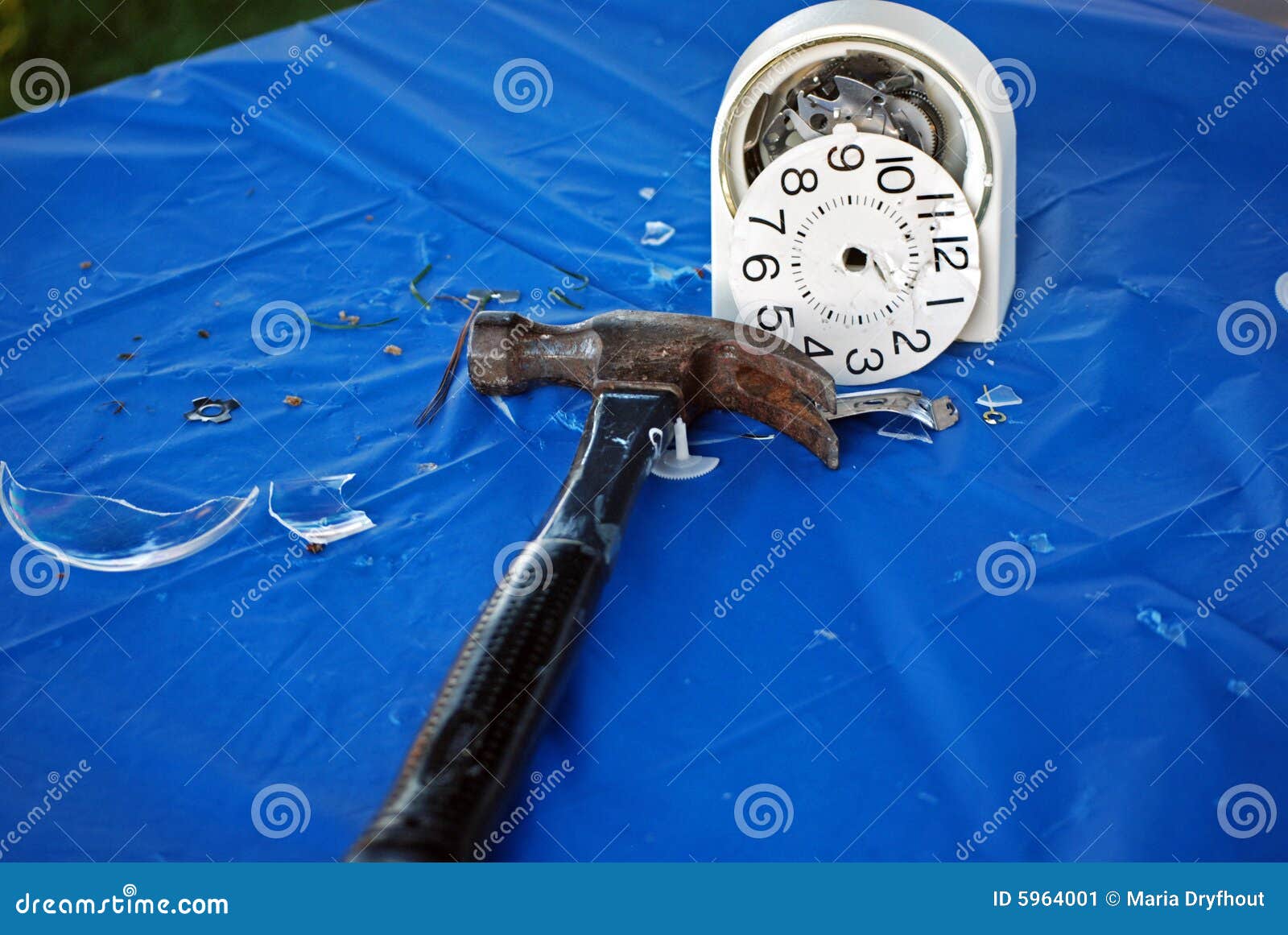 Hammer with Smashed Alarm Clock Stock Image - Image of crunch, wreck ...