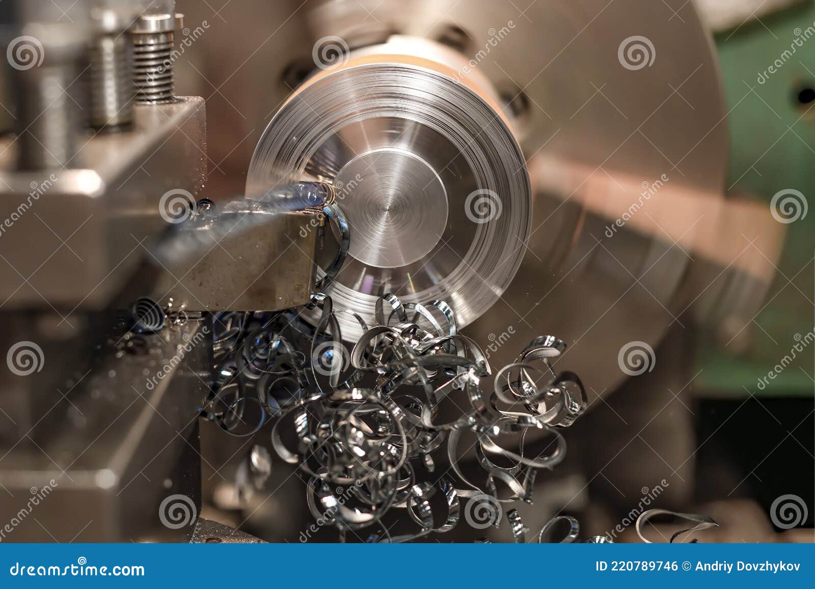 End Trimming with a Cutter on a Lathe. Metal Shavings on the Machine ...
