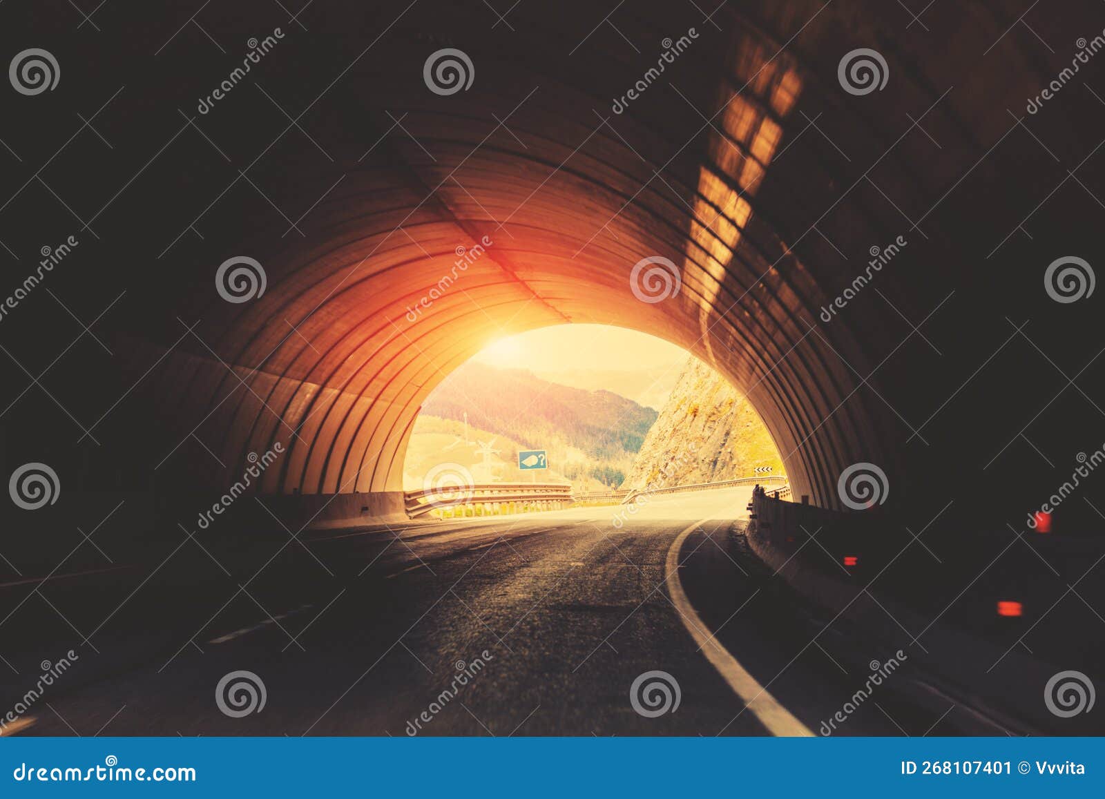 End of the Tunnel. Driving a Car on a Mountain Road Stock Image - Image ...