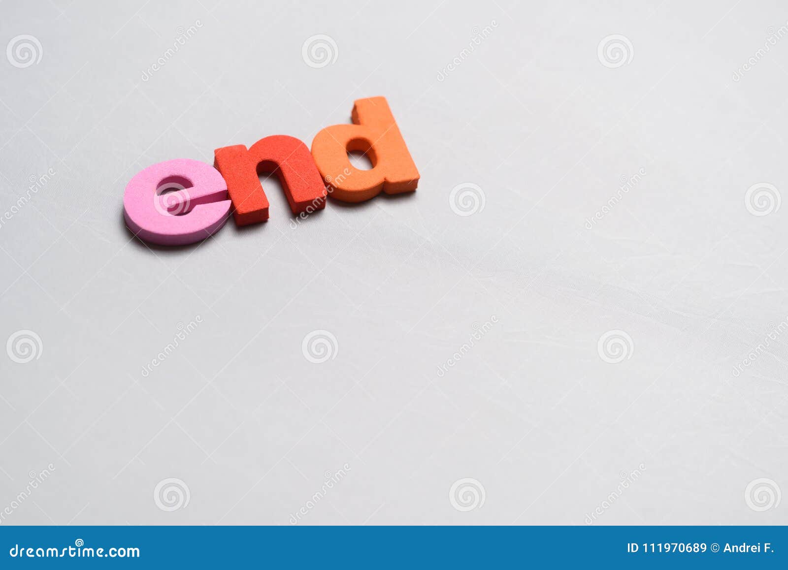 End, Word Written on White Background with Colorful Polystyrene Letters ...