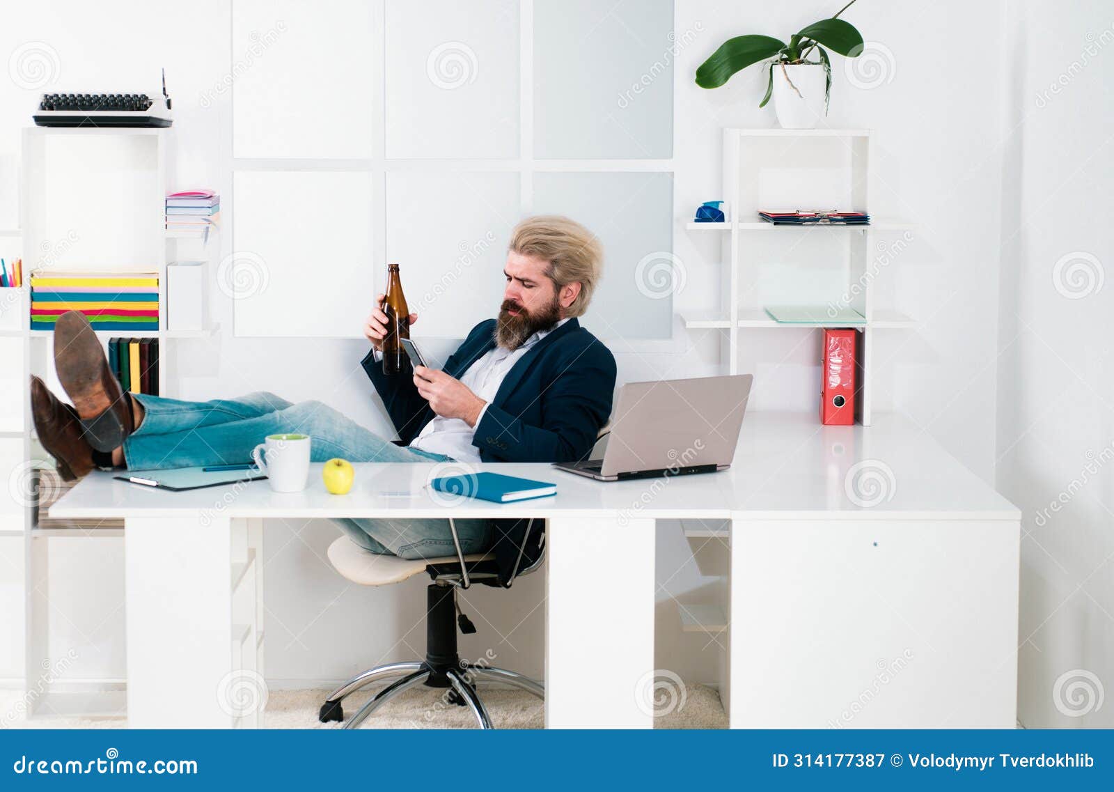 End of the Working Day. Alcohol Addiction Problem Concept. Alcoholism ...