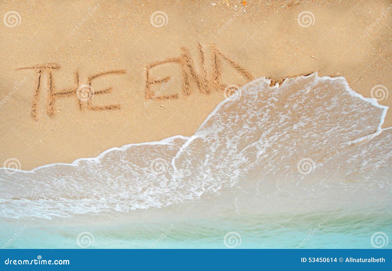 The end written in sand stock photo. Image of message - 53450614