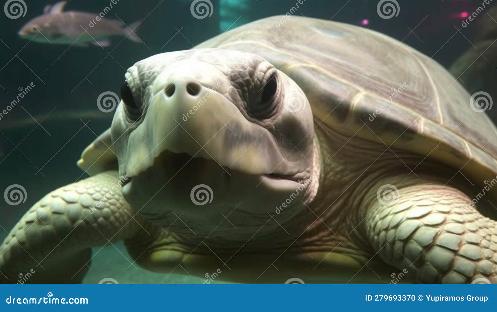 Endangered Sea Turtle Swimming in Tropical Waters, Focus on Foreground ...