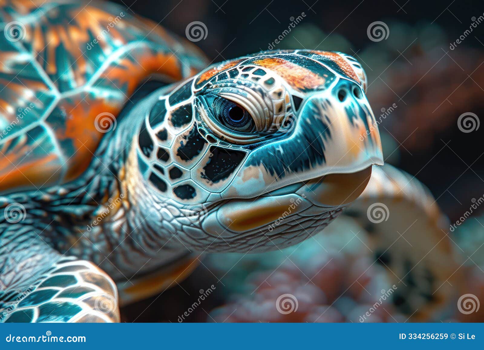 Endangered Sea Turtle Swimming In Blue Water, Beautiful And Cute ...