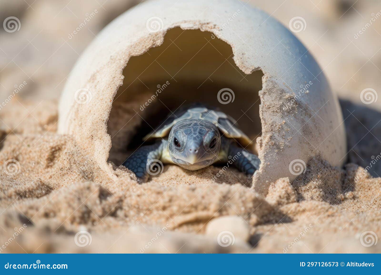 Endangered Turtle Hatching from an Egg on a Sandy Beach Stock Image ...