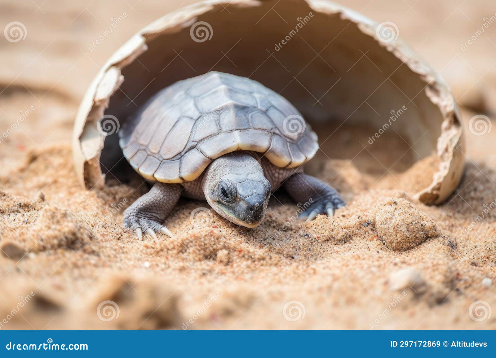 Endangered Turtle Hatching from an Egg on a Sandy Beach Stock Image ...