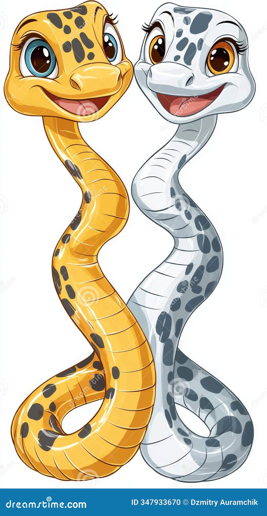 Endearing Cartoon Snake Characters Presented in Both Colored and ...