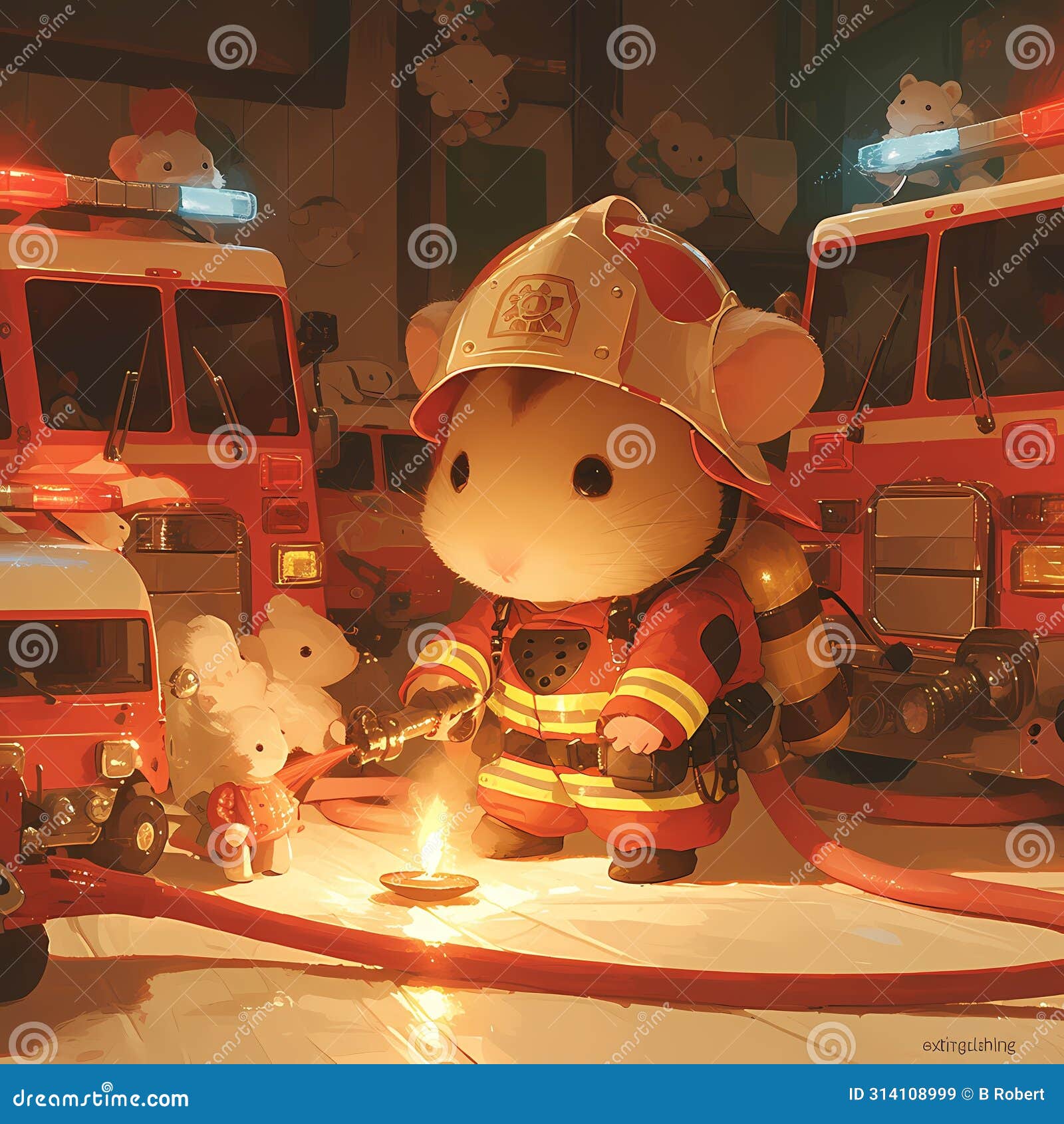 Furry Hero: Hamster Firefighter in Action Stock Illustration ...