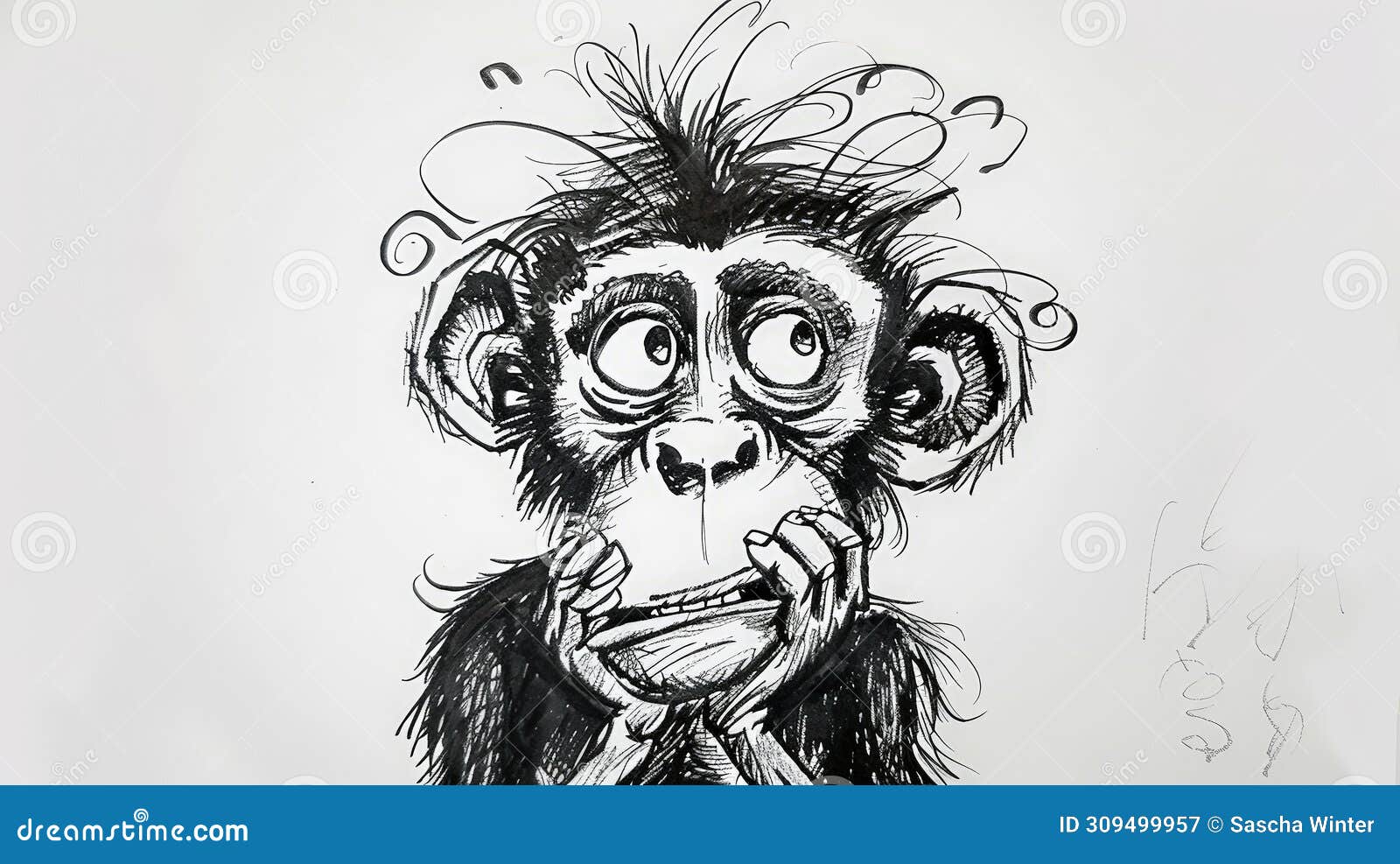 Nervous Monkey Cartoon: Ink Frazzled Stock Image - Image of quirky ...