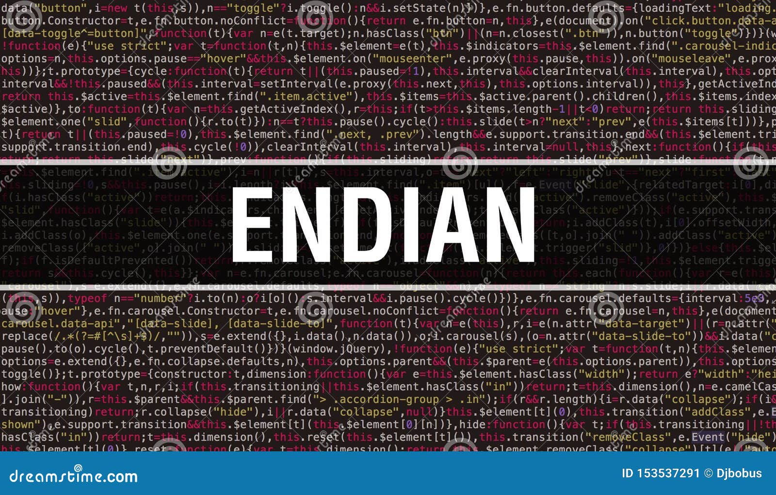 Endian Text Written On Programming Code Abstract Technology Background Of Software Developer And