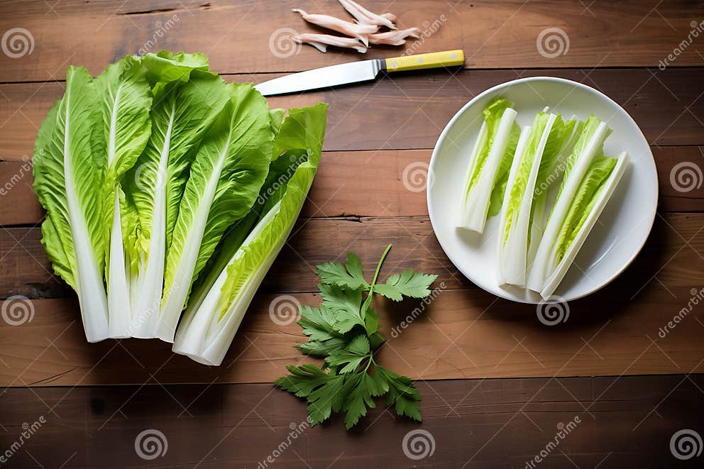 Endive Leaves Organically Arranged on a Rustic Table Stock Photo ...