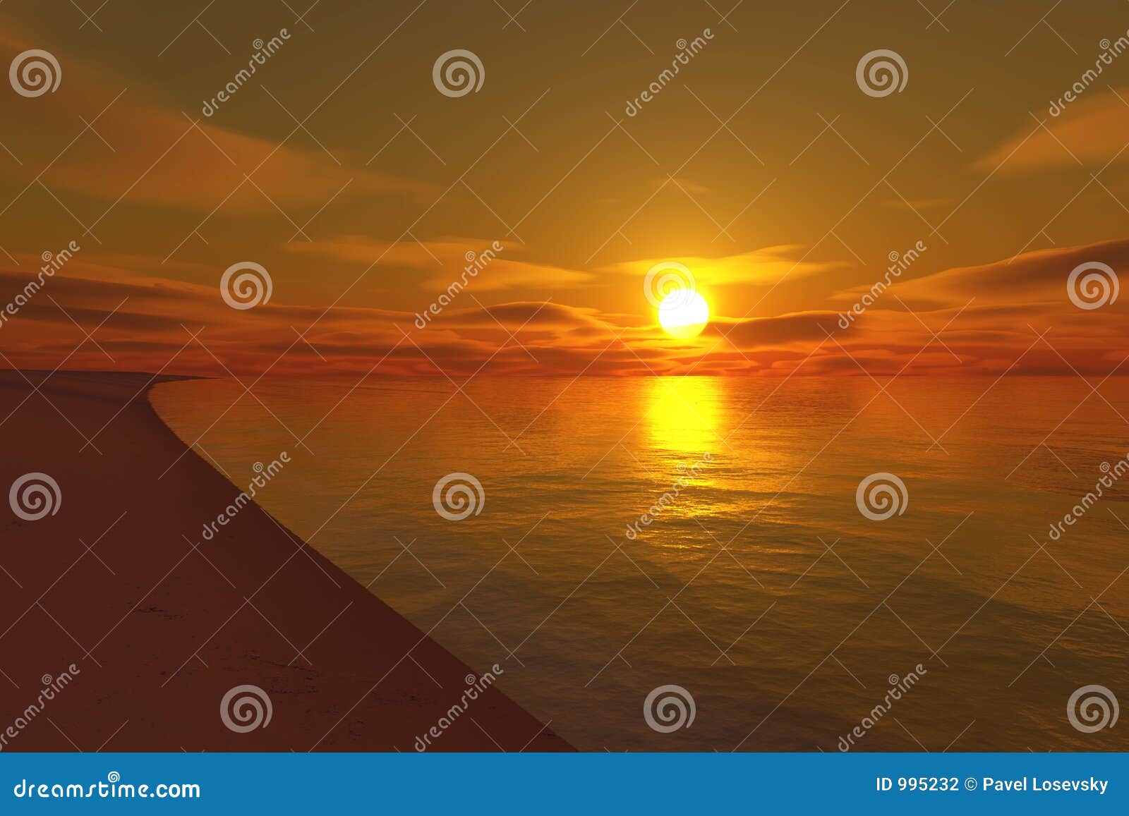 Endless beach sunset stock illustration. Illustration of reflection ...