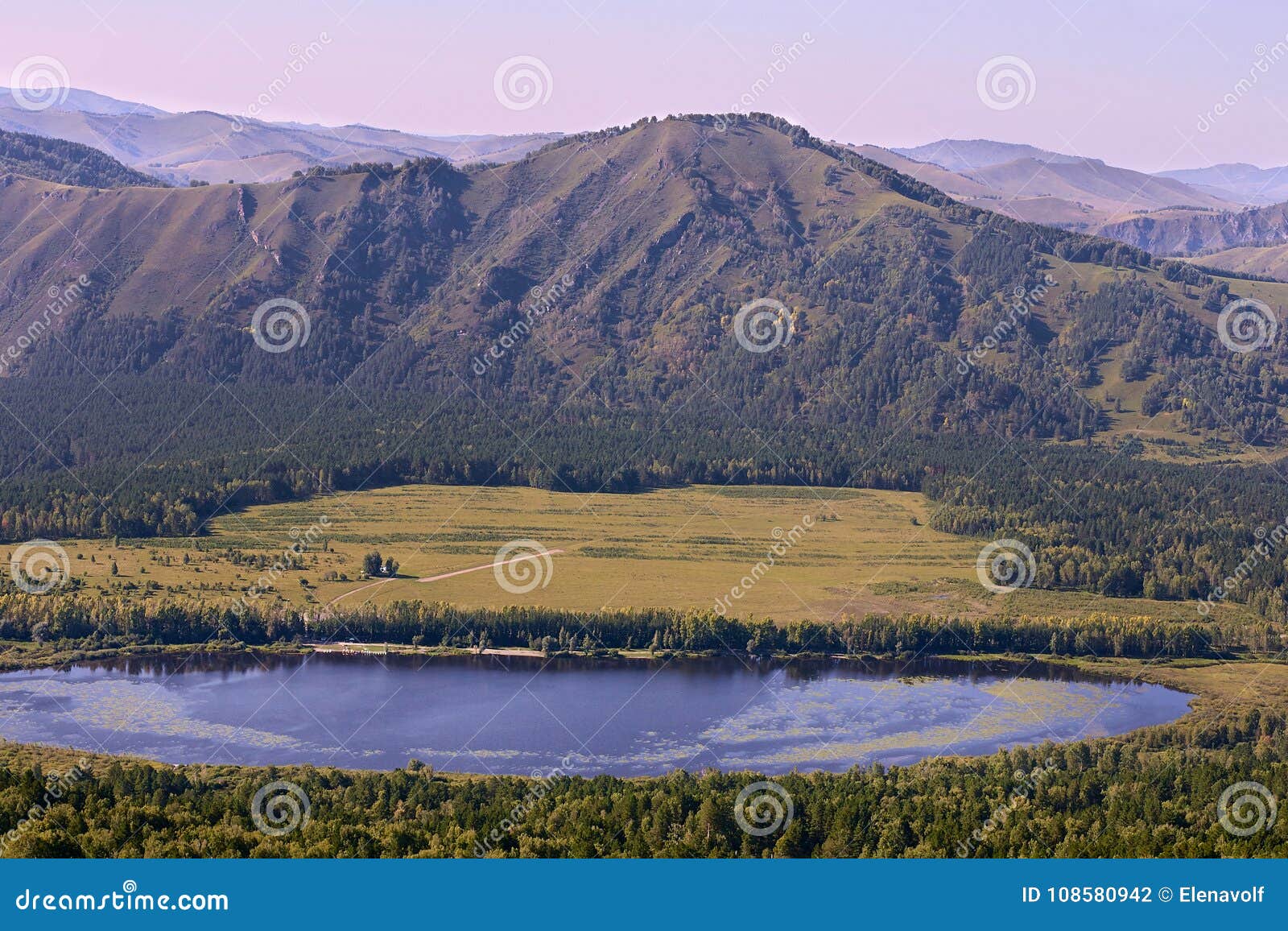 Endless Expanse. High Mountains. Green Forest. Lake. Blue Sky Stock ...