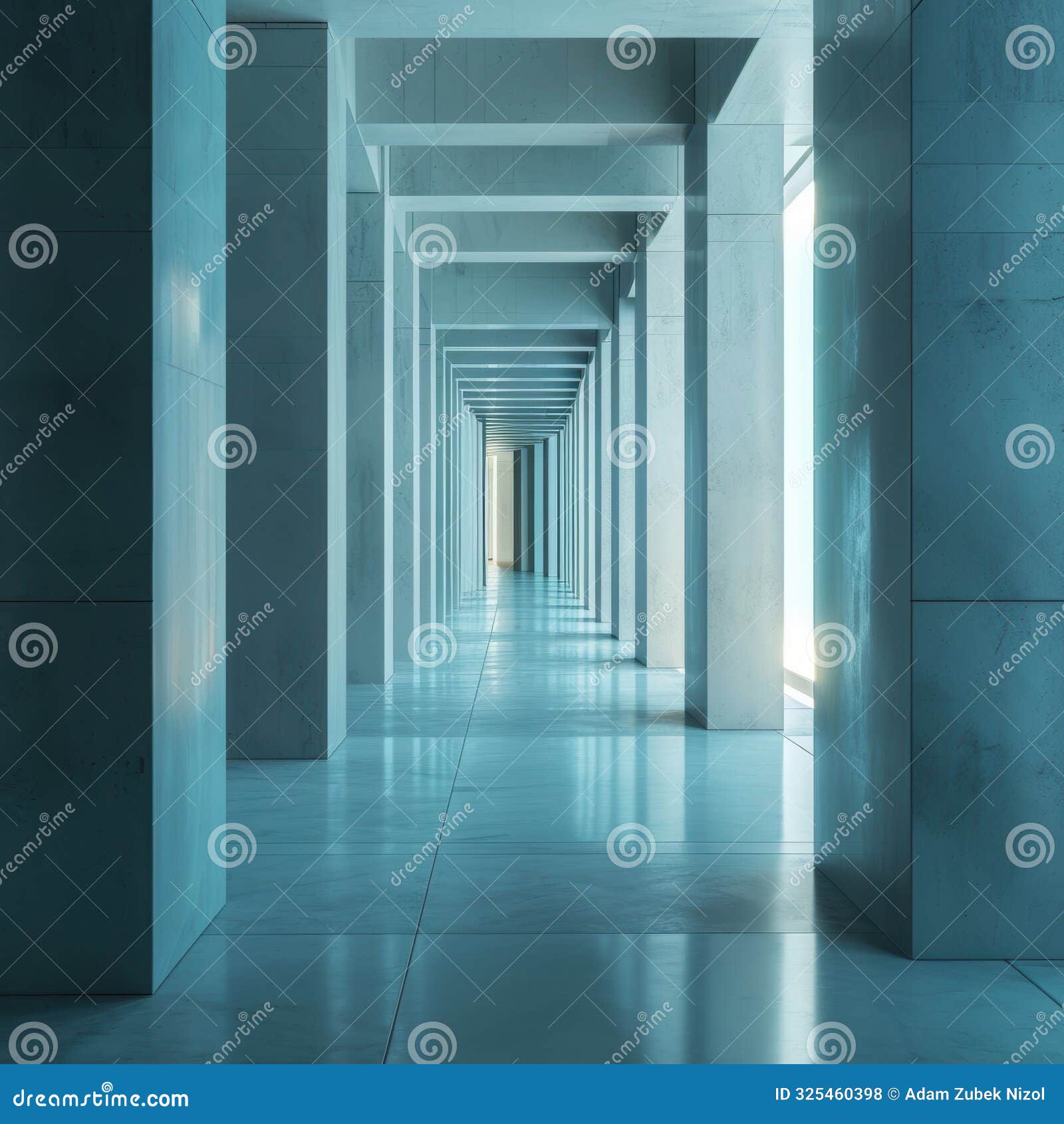 Endless Geometric Hallway with Reflective Floor Stock Illustration ...