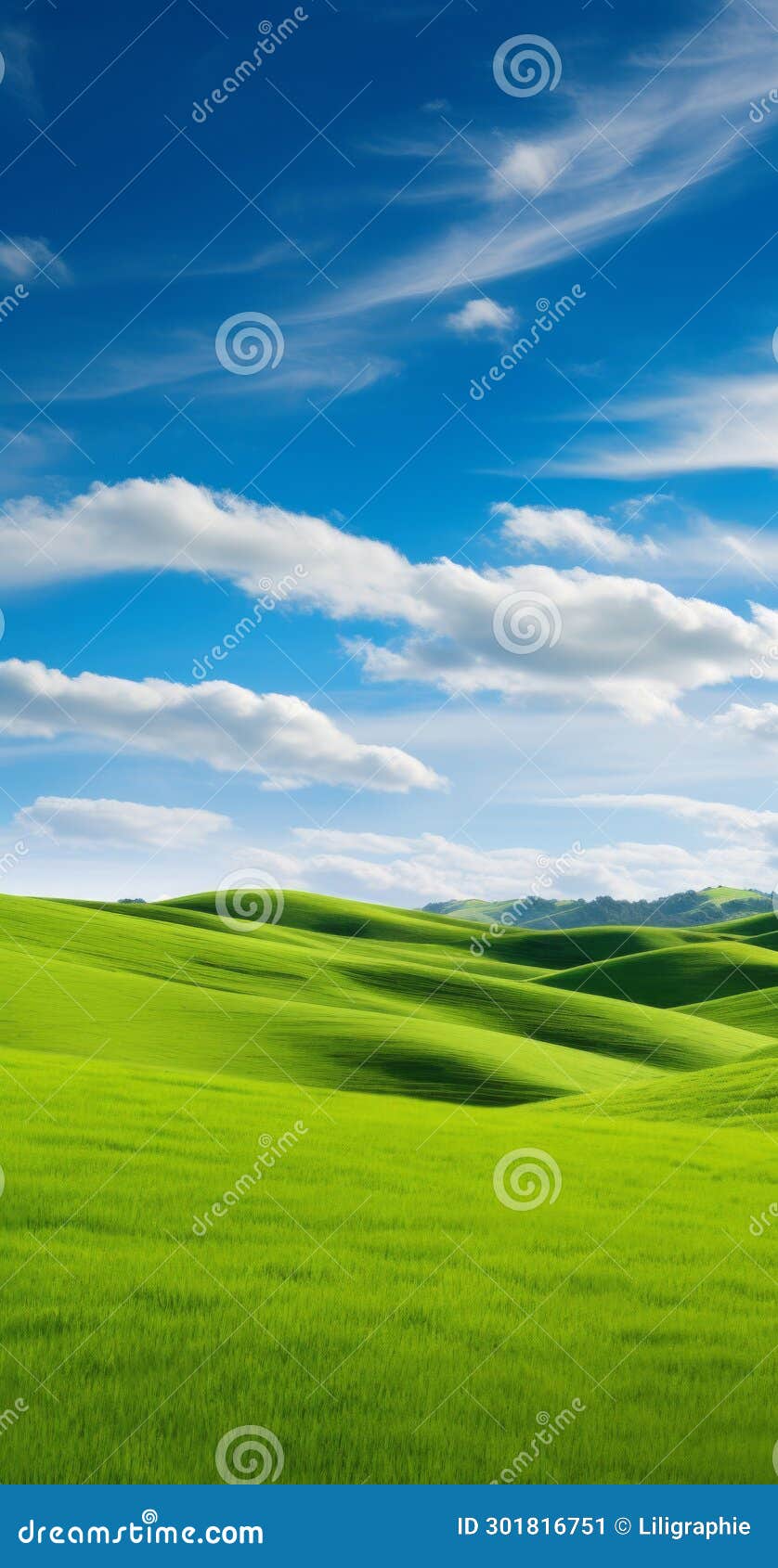 Endless Green Fields Under Cloudy Blue Sky. Environment Concept Stock ...