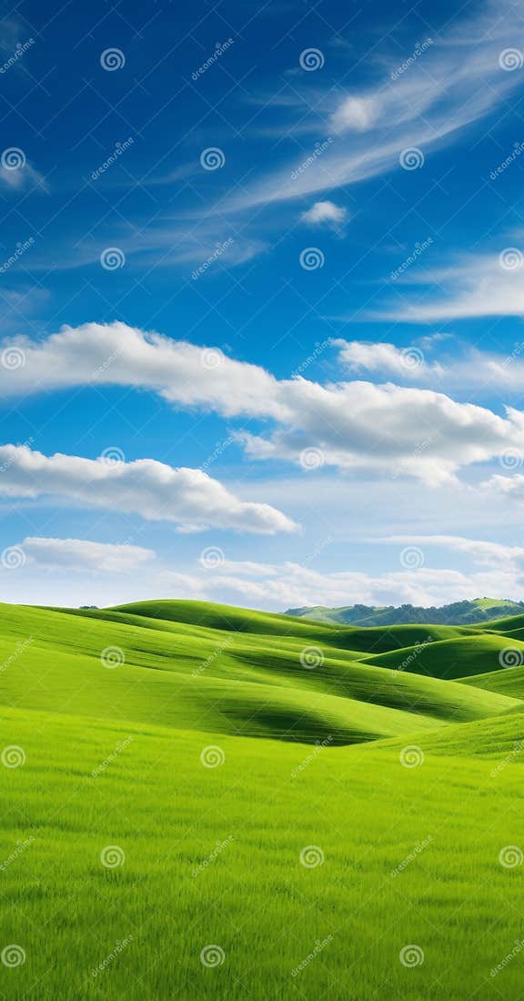 Endless Green Fields Under Cloudy Blue Sky. Environment Concept Stock ...