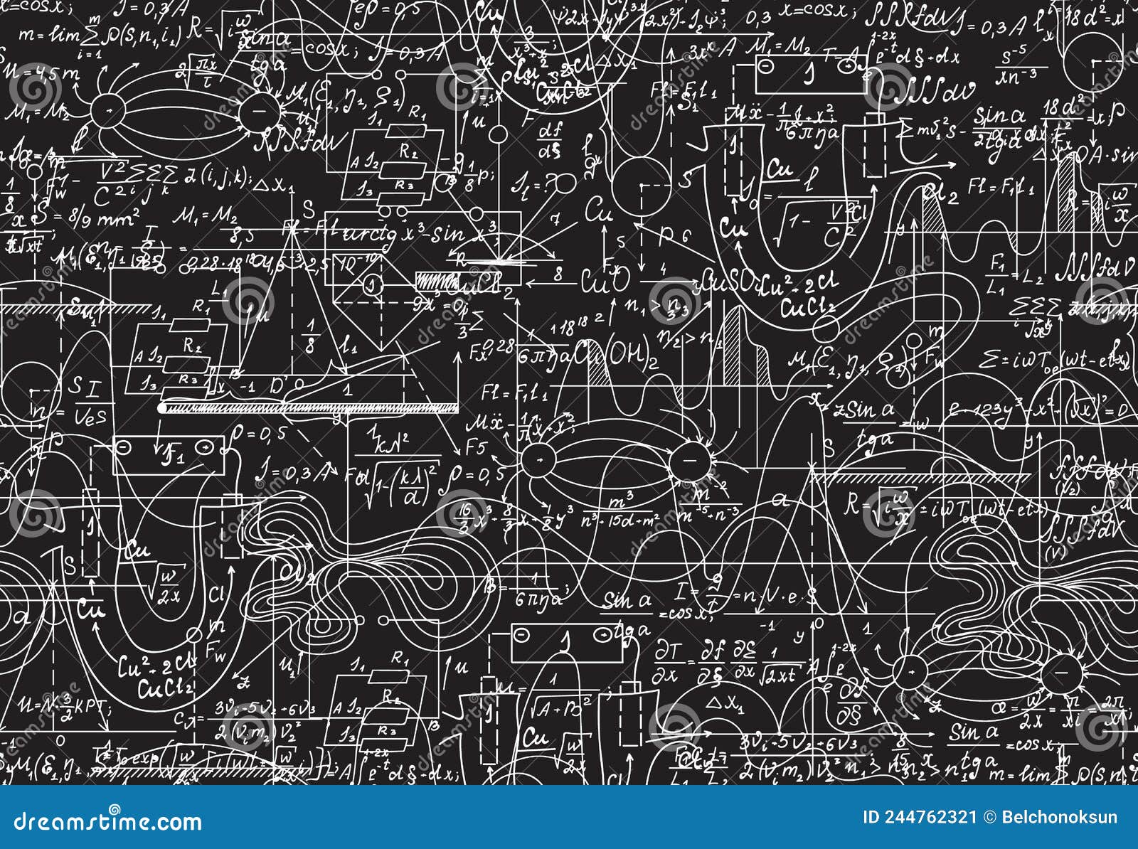 Endless Mathematical Texture with Geometrical Figures, Equations and ...