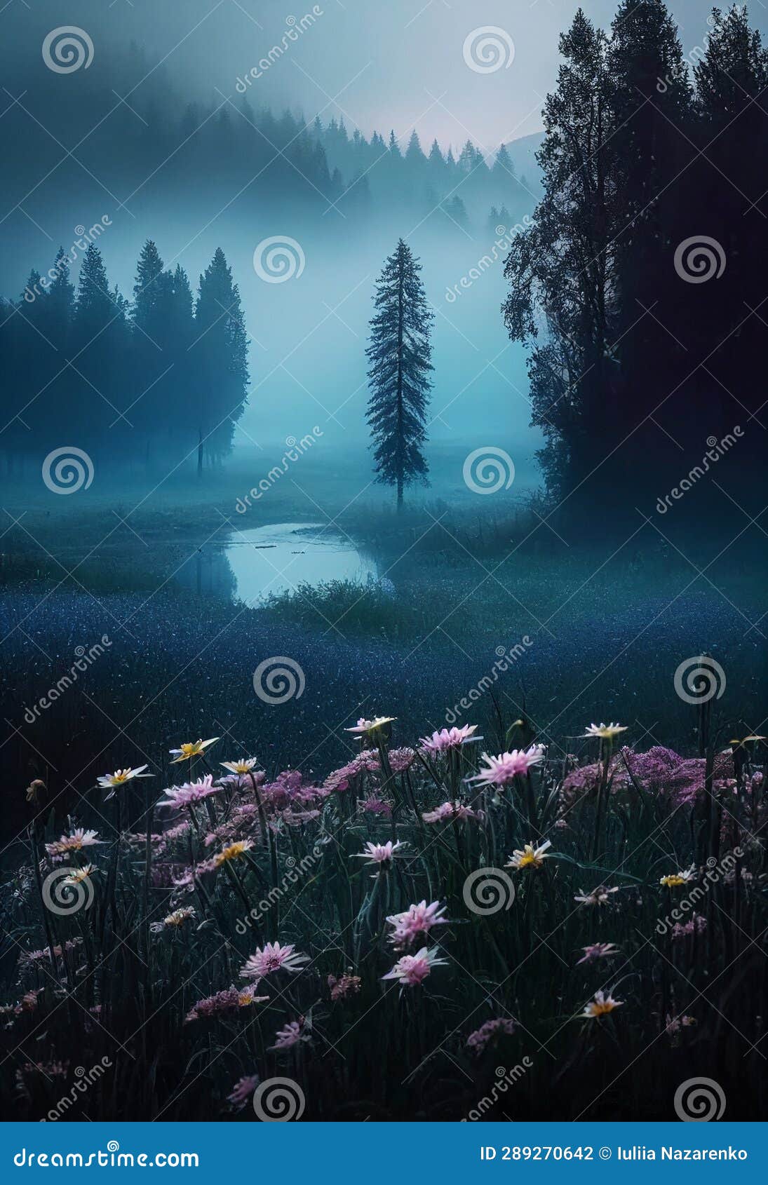 Endless Meadow of Wild Flowers during the Morning Mist. AI Generated ...