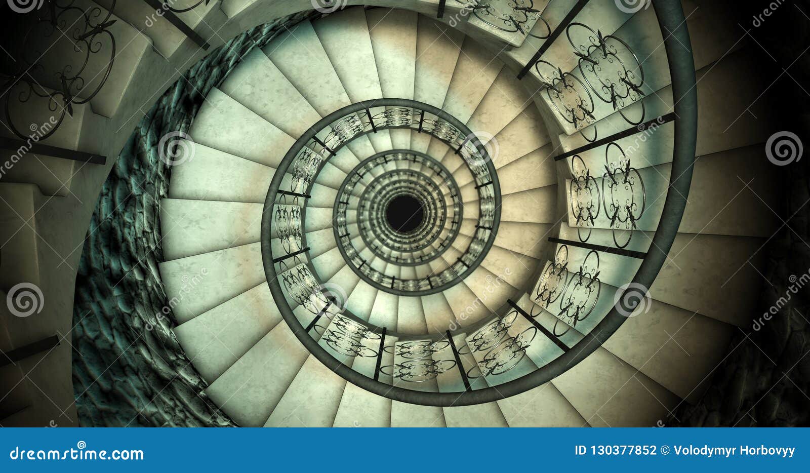 Endless Old Spiral Staircase. 3D Render Stock Illustration ...