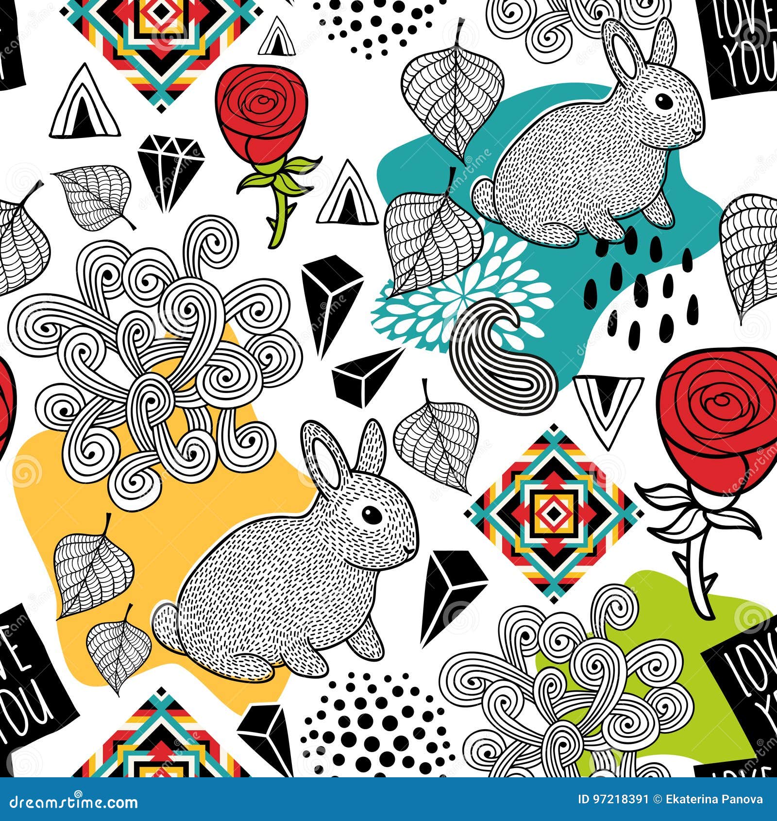 Endless Pattern with Cute Animals and Abstract Elements. Stock Vector ...