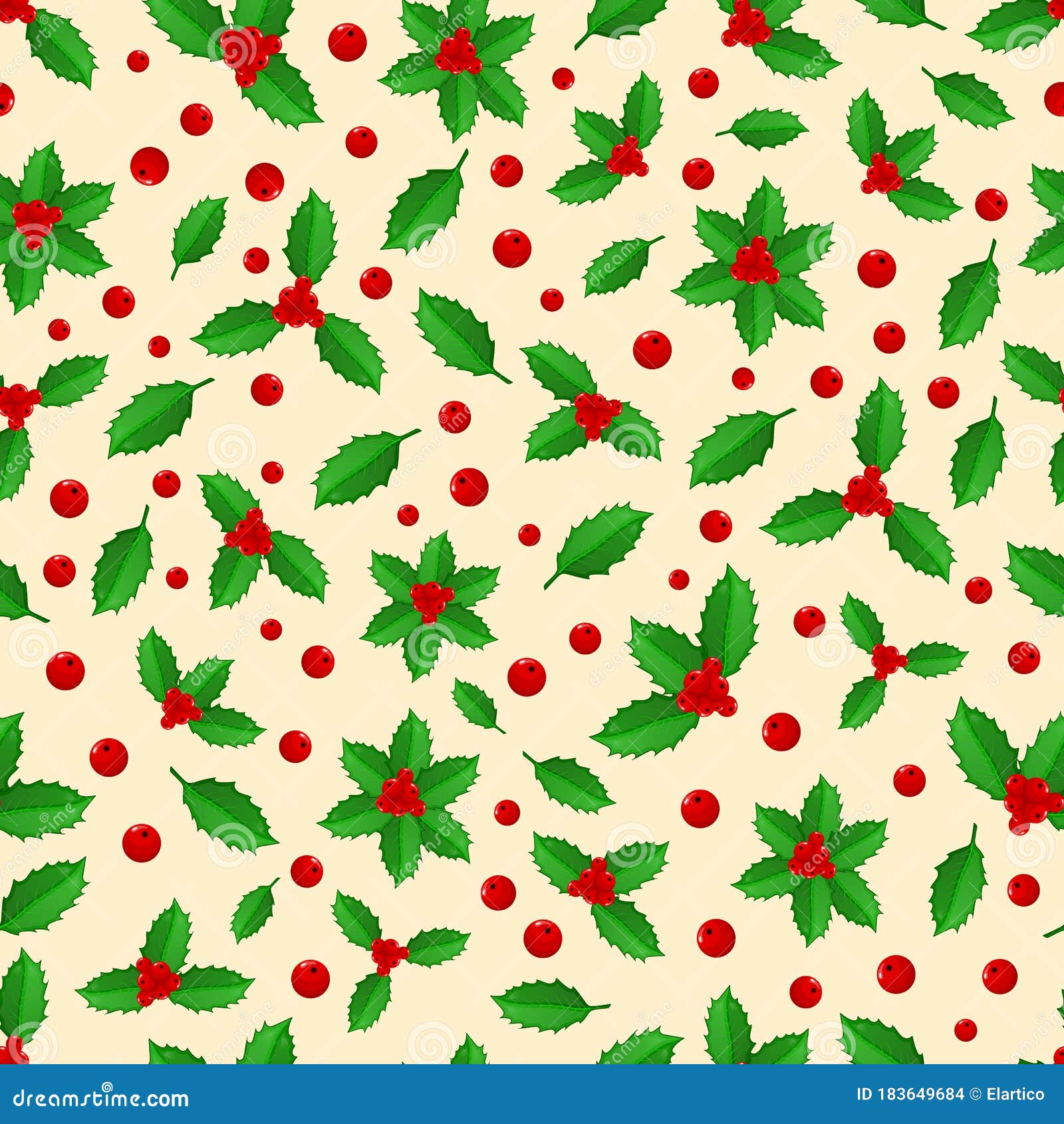 Endless Pattern with Leaves and Berries of Holly. Design Element and ...