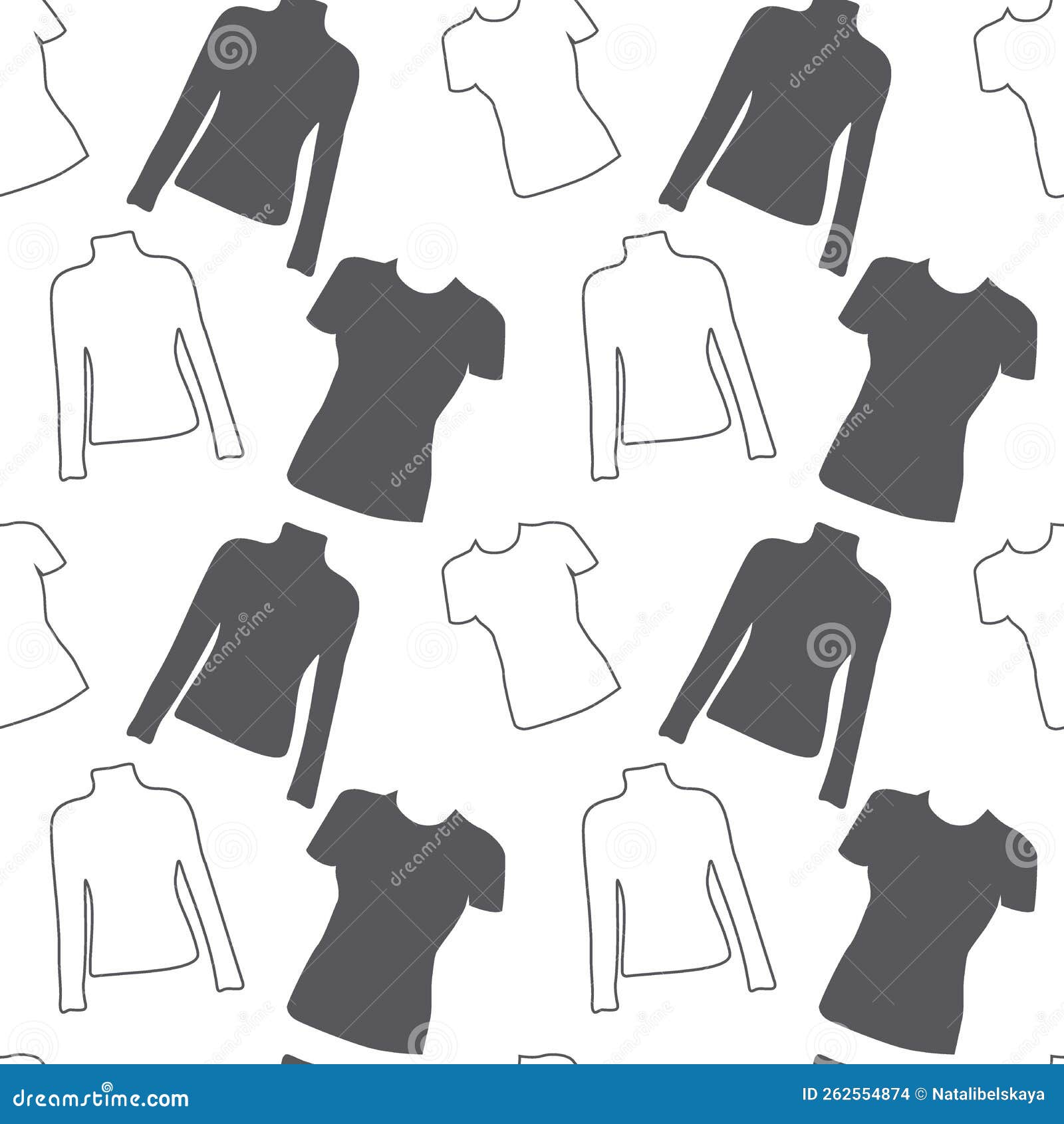 Seamless Pattern from Outline Short and Long Sleeve Tshirt in Trendy ...