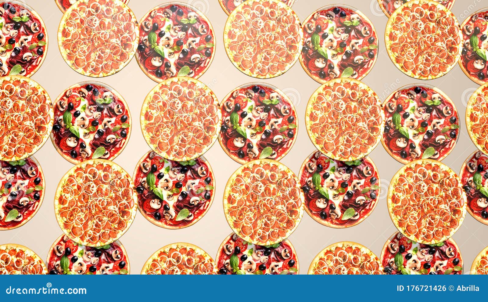 Endless Pizza Movement, Advertising Background. 3D Rendering Stock ...