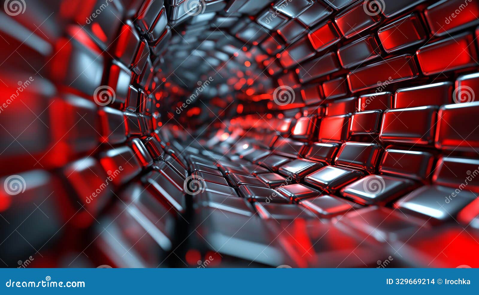 Endless Red Metallic Corridor with Reflective Surfaces Stock Photo ...