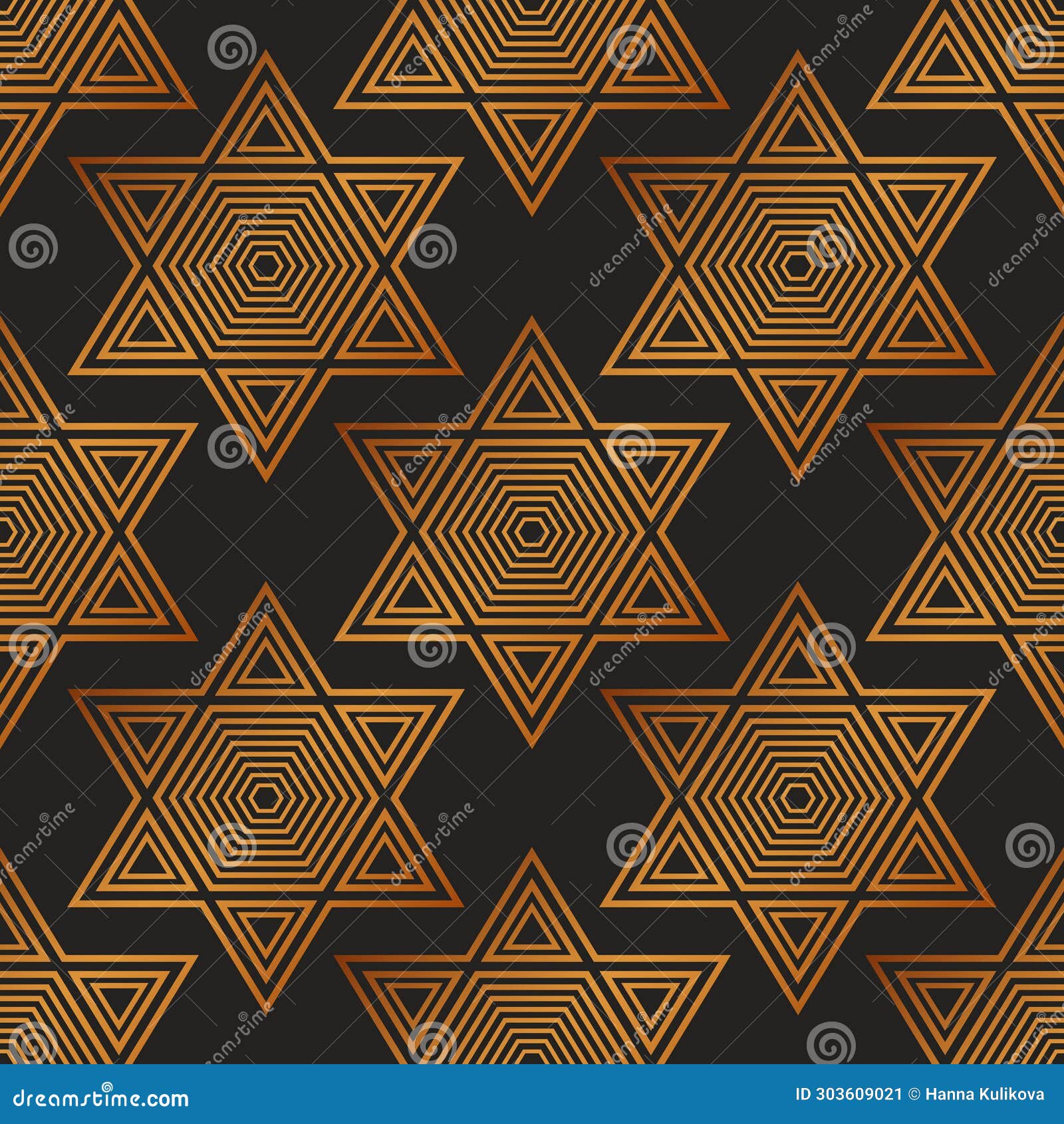Seamless Pattern with Golden Stars of David on Black Background. Stock ...