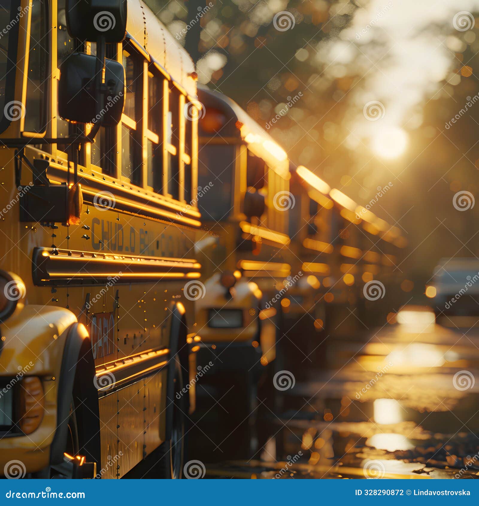 Endless Rows of School Buses. Stock Illustration - Illustration of ...