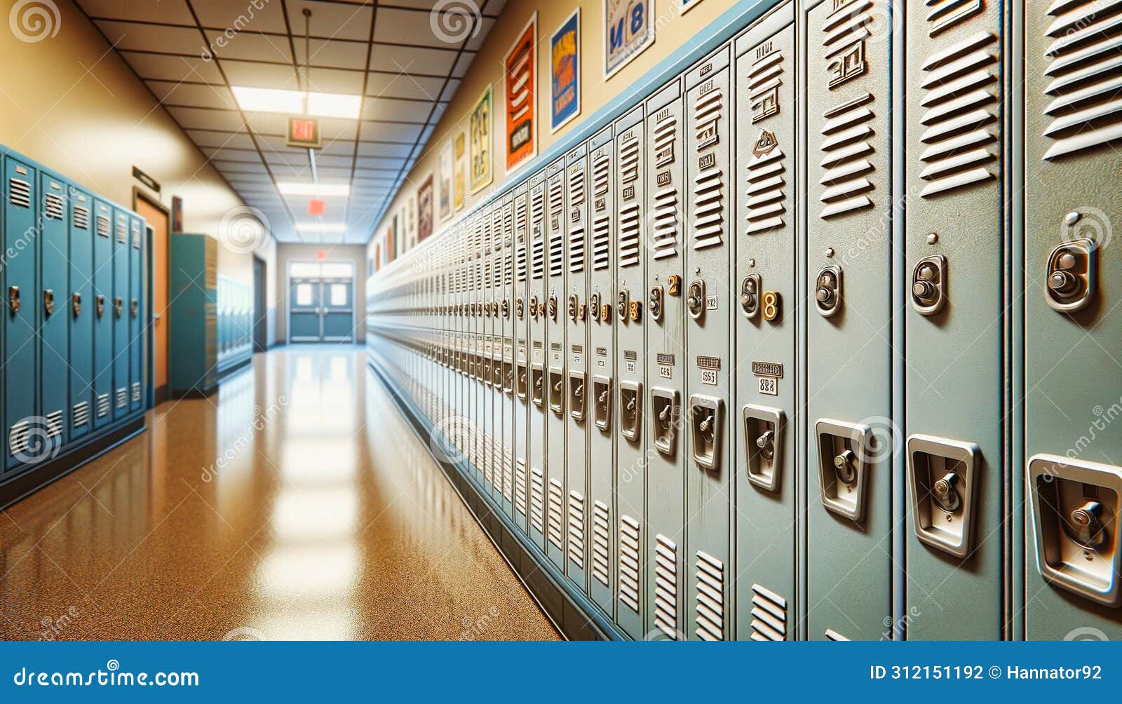 Endless Rows of School Lockers Stand Ready for Students in a Quiet ...