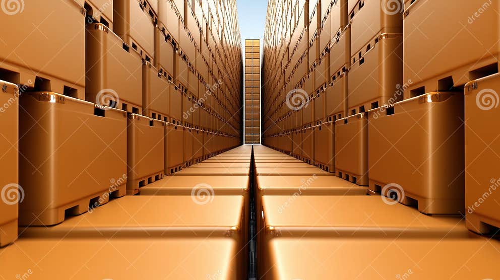 Endless Rows of Stacked Orange Boxes Create a Symmetrical, Futuristic ...