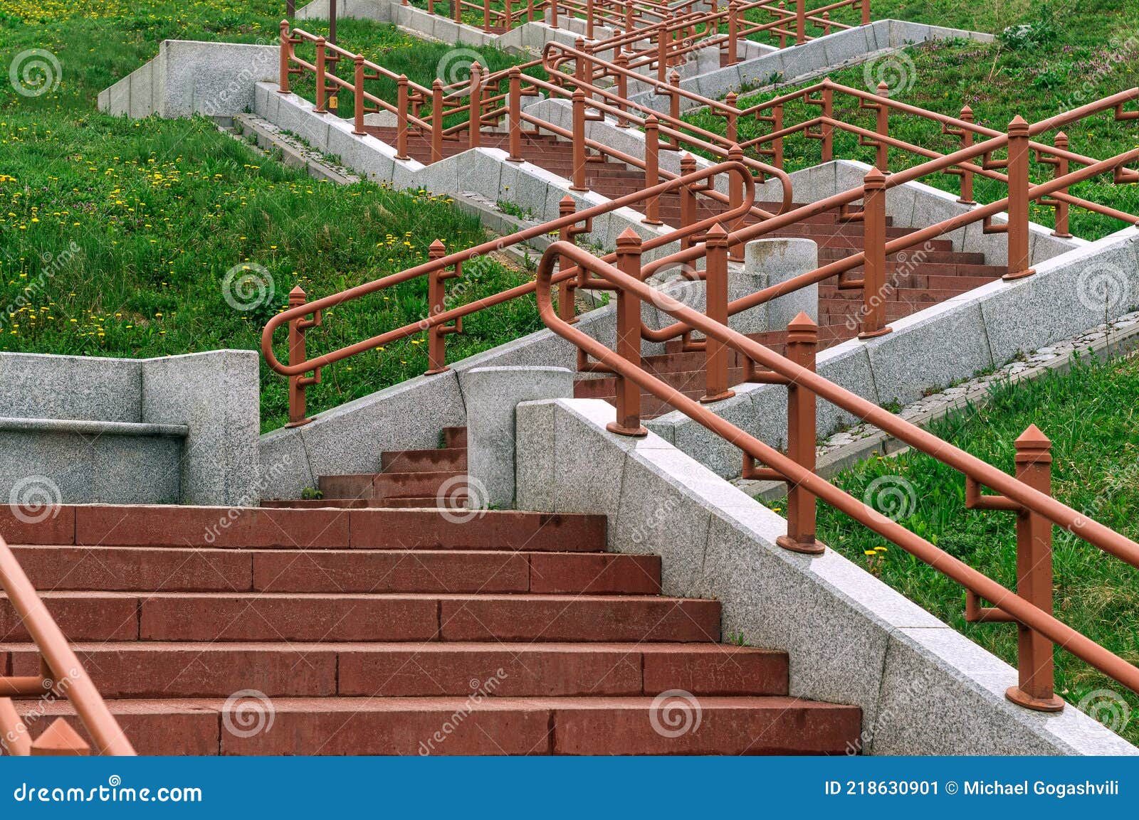 Endless stairs in the park stock image. Image of wood - 218630901