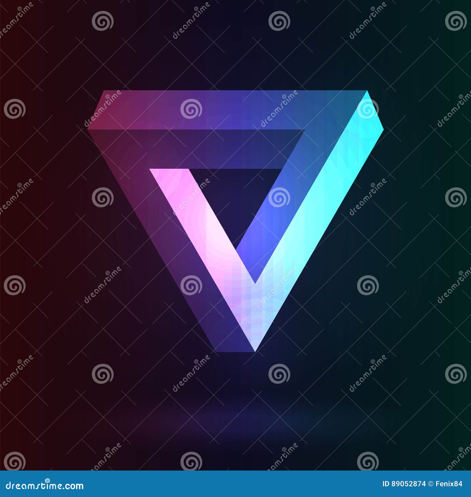 Endless Triangle with Neon Glow on a Dark Background. Optical Il Stock ...