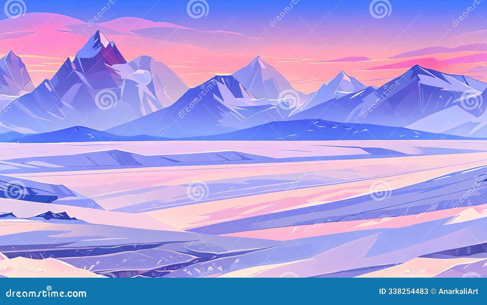 Endless Tundra with a Backdrop of Distant Mountains Vector Art ...