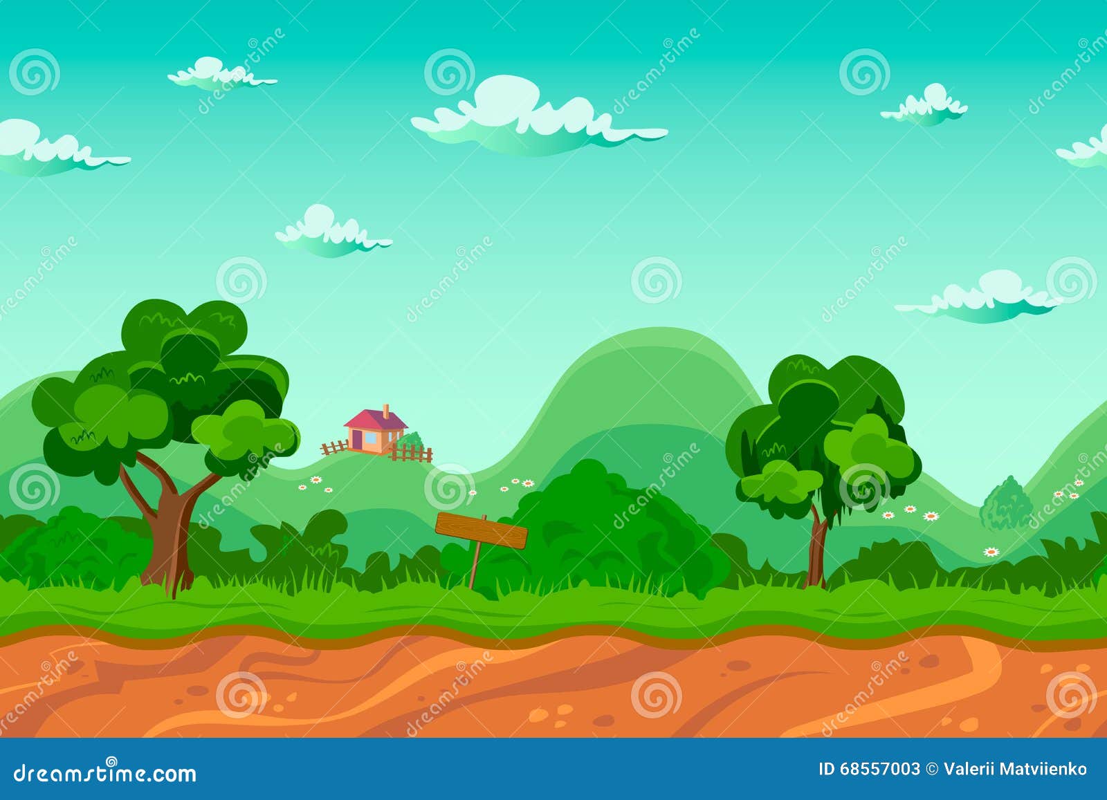 Endless Village Background, Seamless Cartoon Landscape Stock Vector ...
