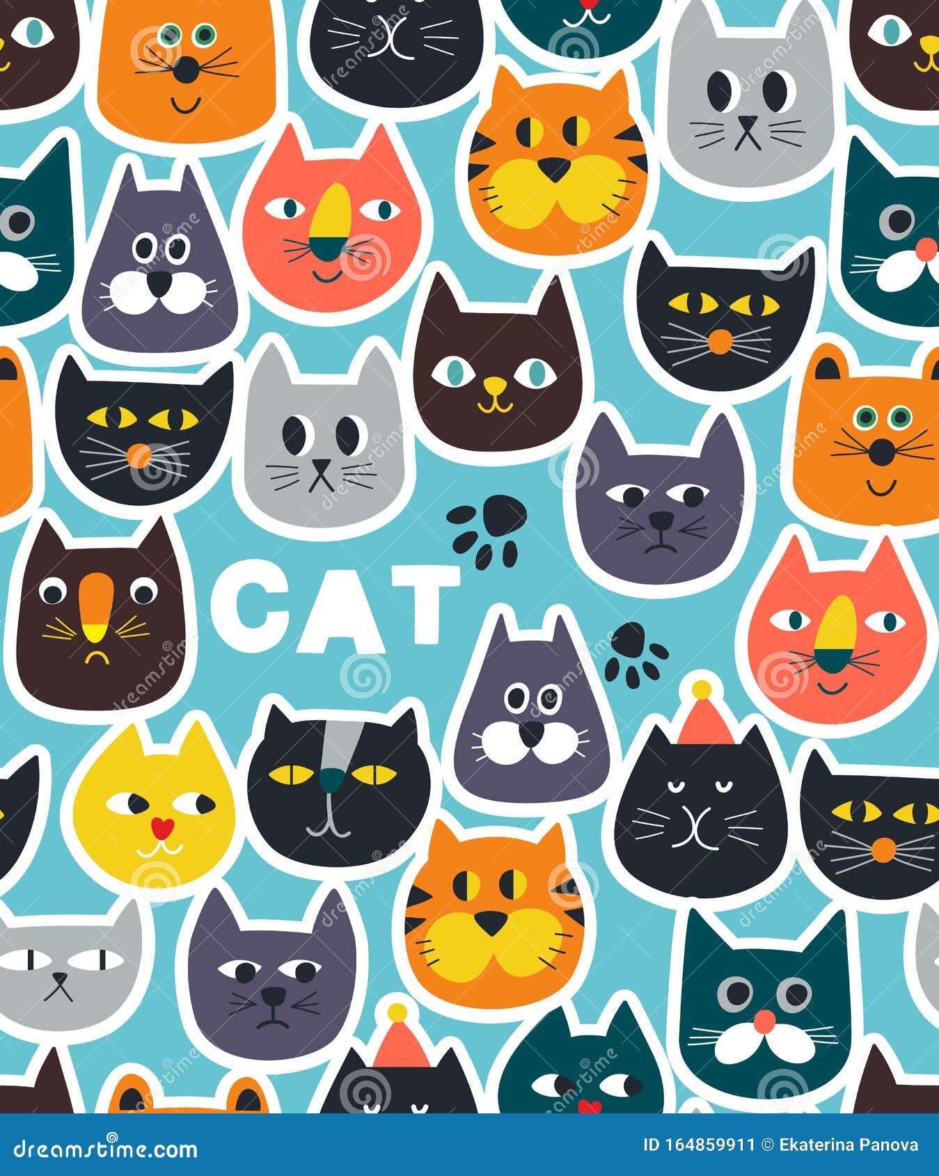 Endless Wallpaper with Cats Stickers on Blue Sky Background. Stock ...