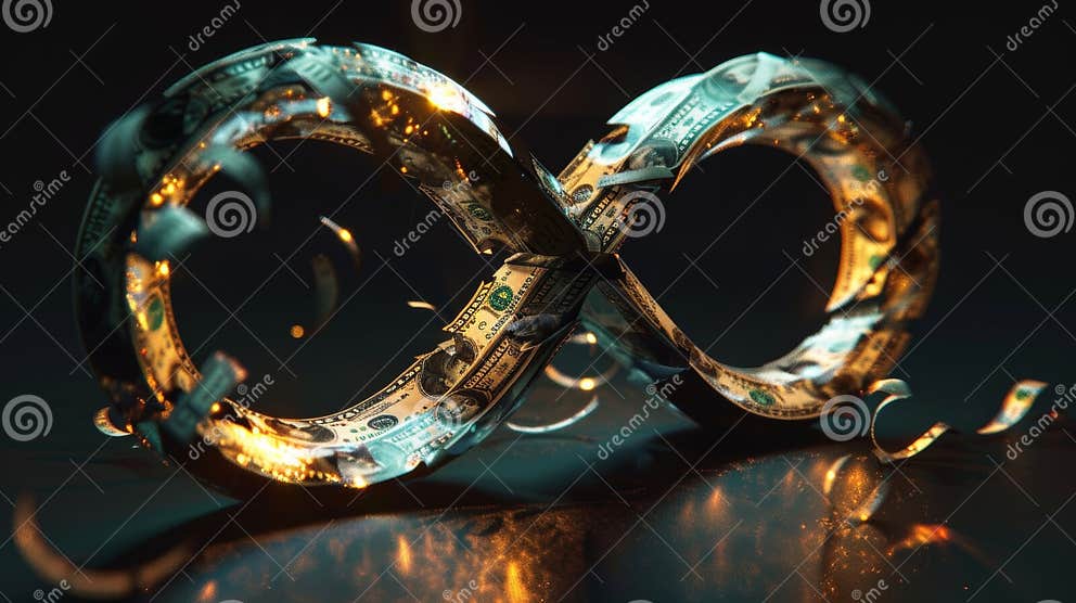 Endless Wealth an Infinity Symbol Transforms into a Cascade of Cash ...