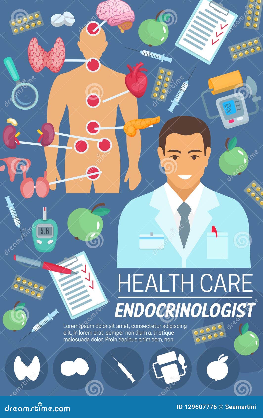 Endocrinologist Doctor With Endocrine System Organ Stock Vector