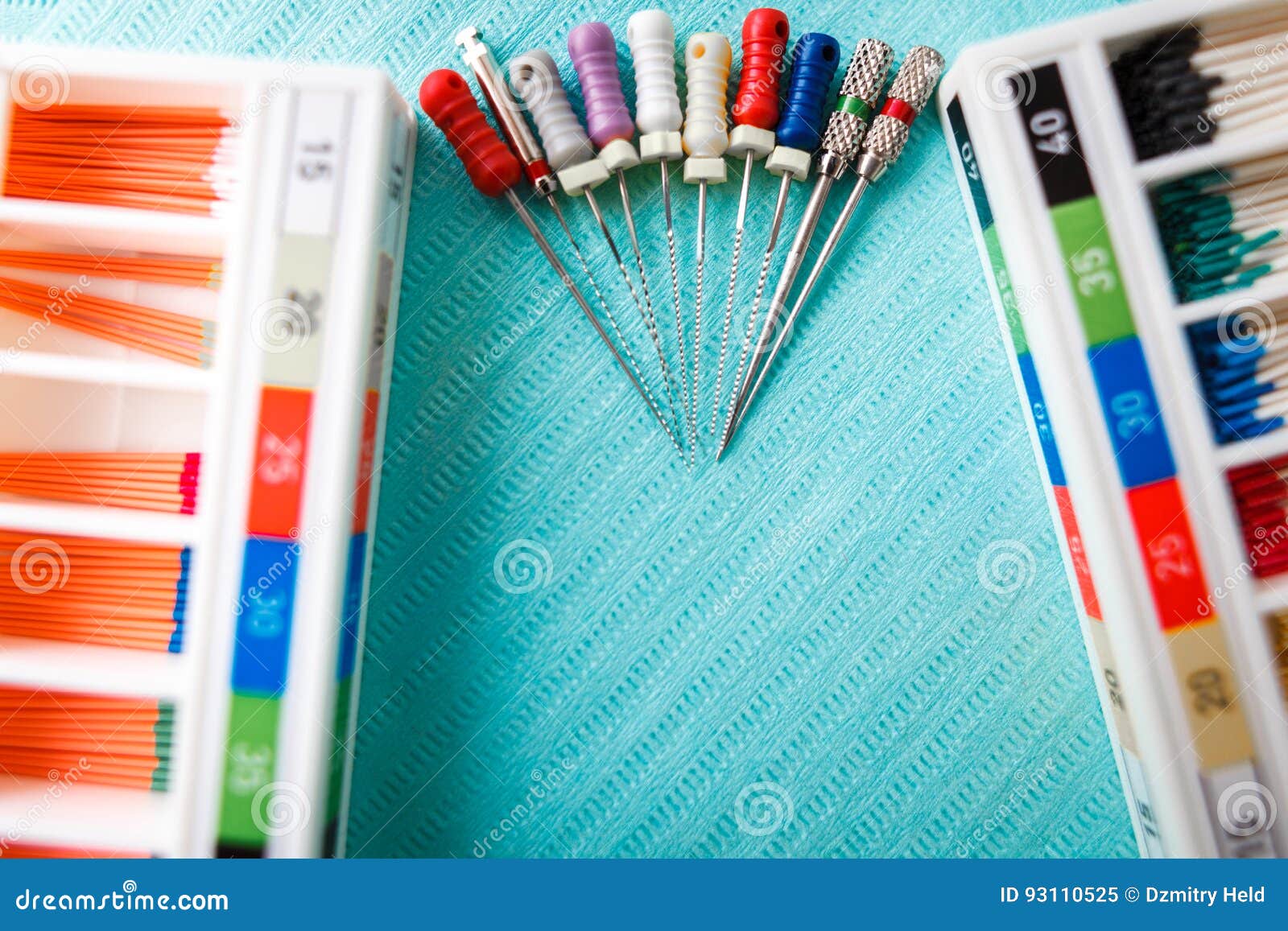 Endodontic Instruments on the Napkin. Top View with Copy Space for Text ...