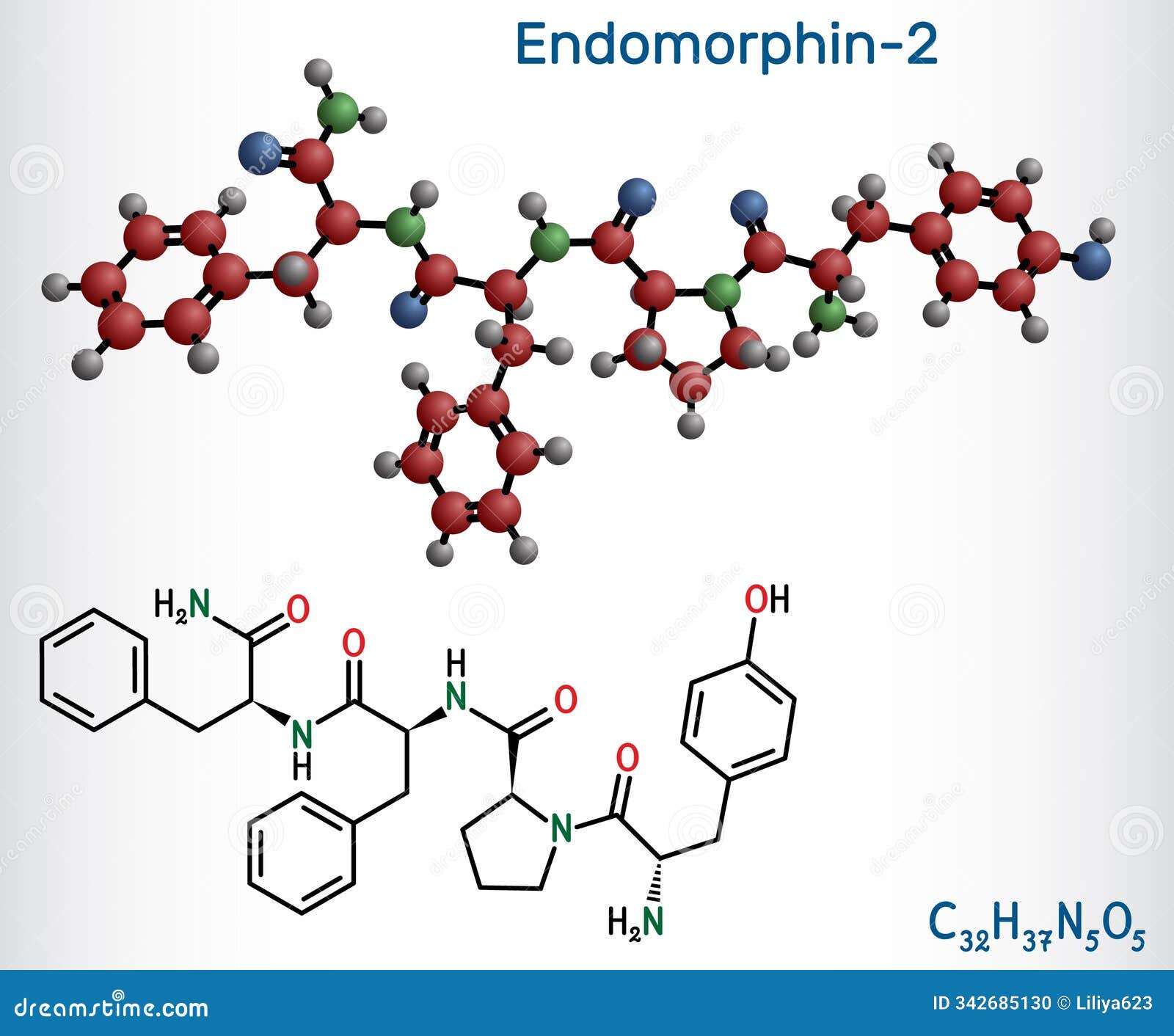 Endomorphin-2 Molecule. Natural Opioid Peptide. Structural Chemical ...