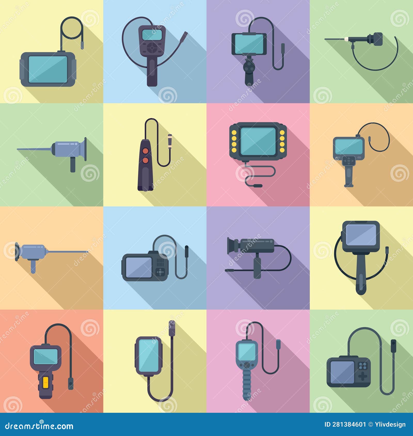 Endoscope Icons Set Flat Vector. Digestive Gastric Stock Vector ...