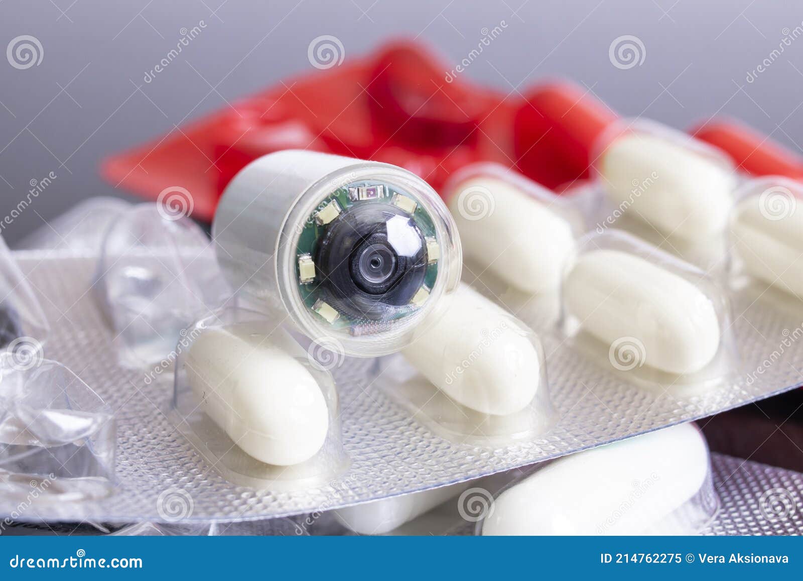 Endoscopy Capsule and Tablets on Wooden Table Stock Image - Image of ...