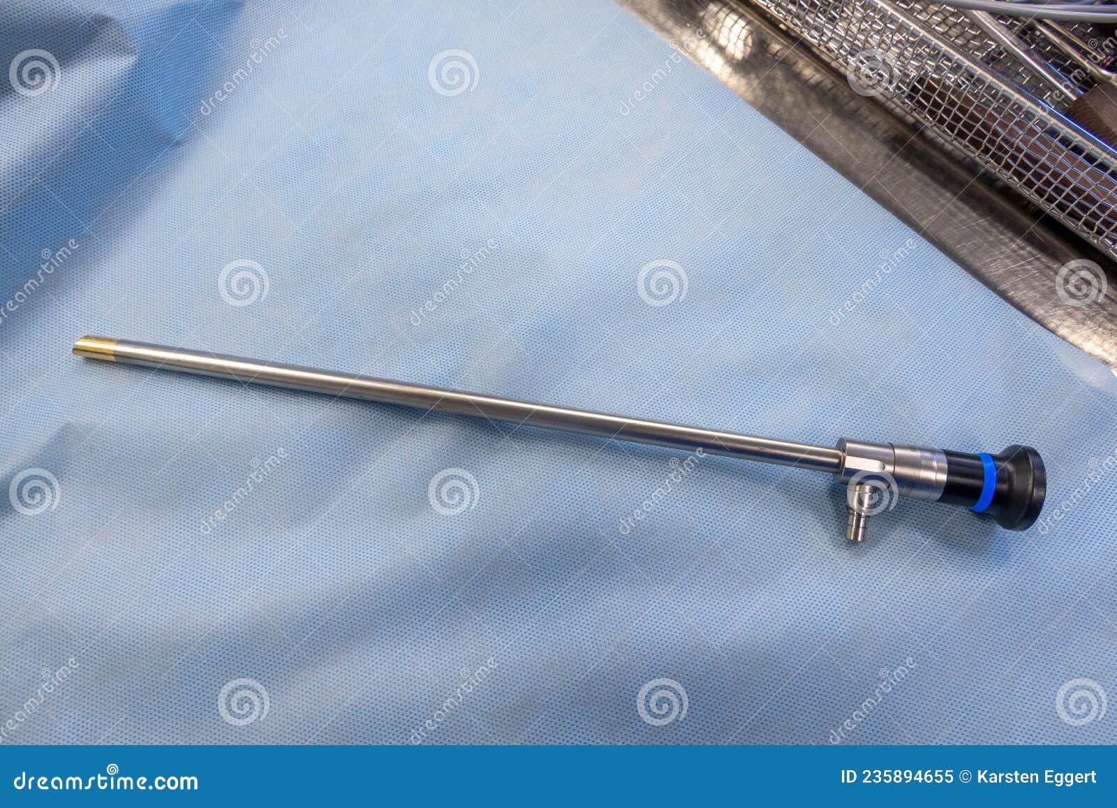 An Endoscopy Optic for Performing an Abdominal Endoscopy Lies on a Blue ...