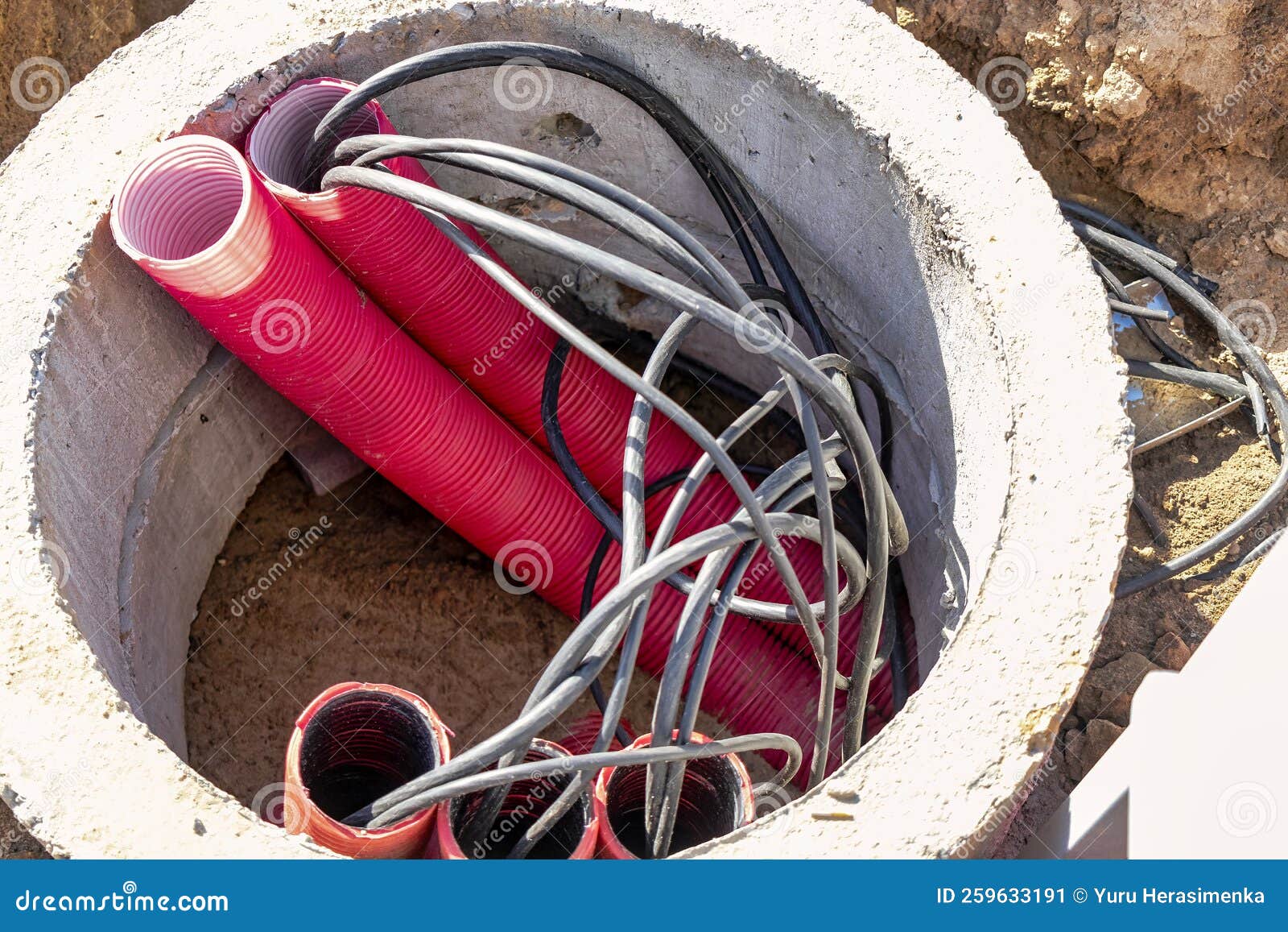 The Ends of the Electrical Cable in the Trench. Electrical Cable ...
